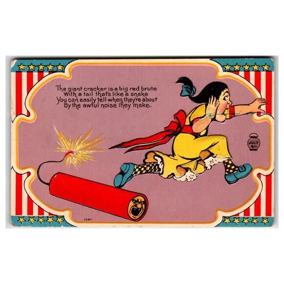 Postcard | Office | 91 Comic Fourth Of July Postcard Girl Giant ...